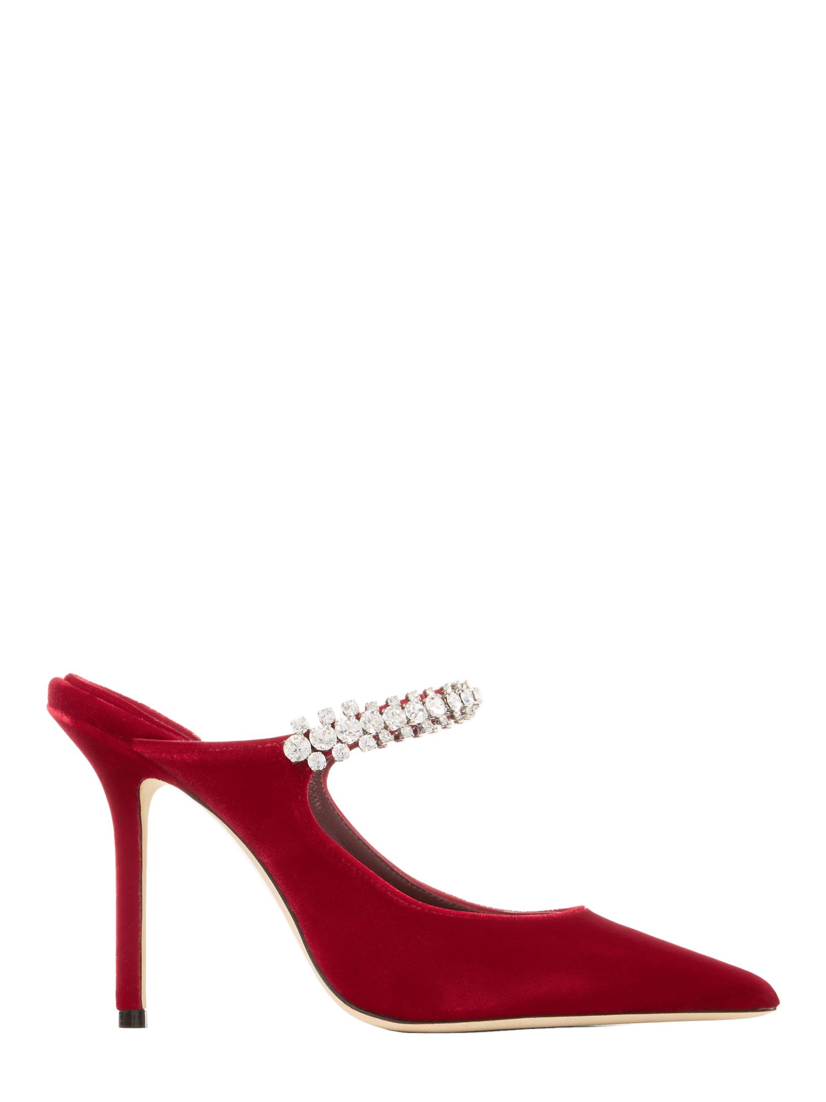 JIMMY CHOO Bing 100 Velvet Mules with Crystal Embellishment